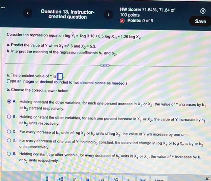 Solved Consider the regression equation | Chegg.com