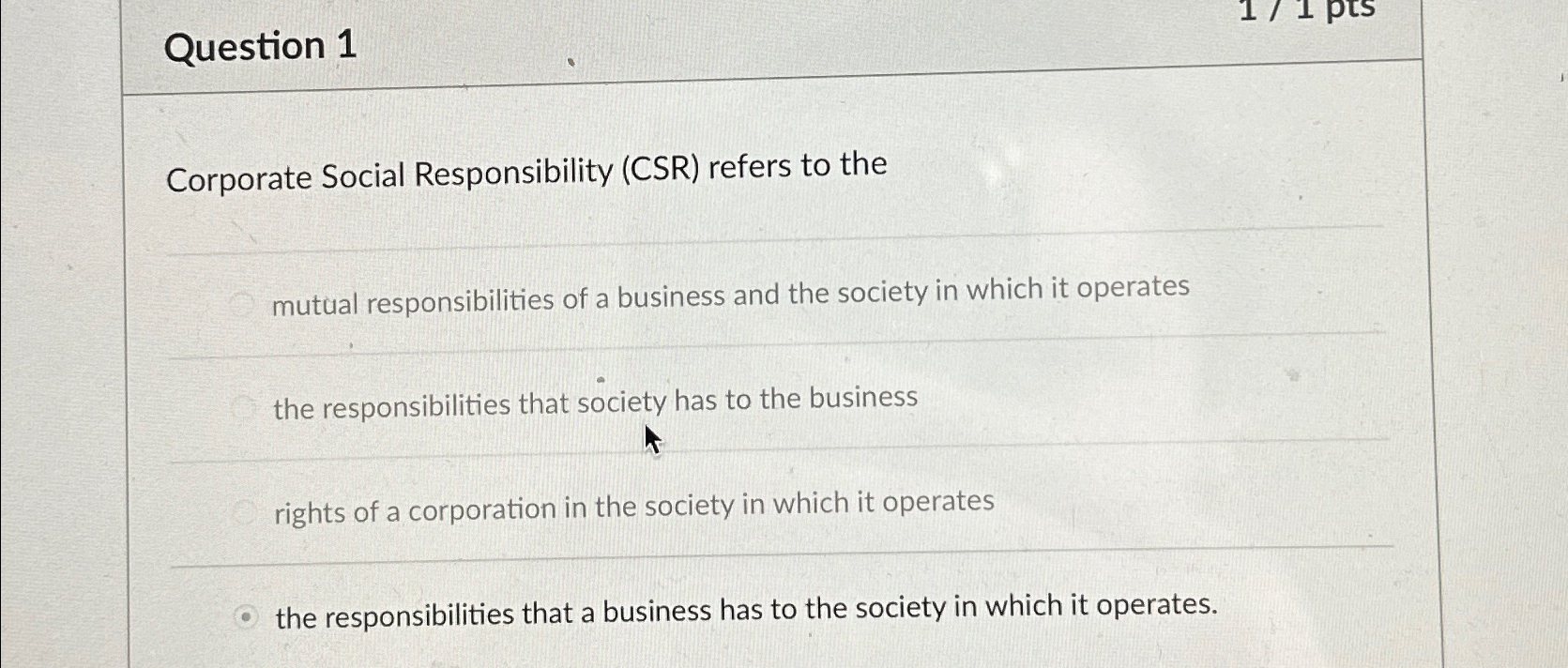 Solved Question 1Corporate Social Responsibility (CSR) | Chegg.com