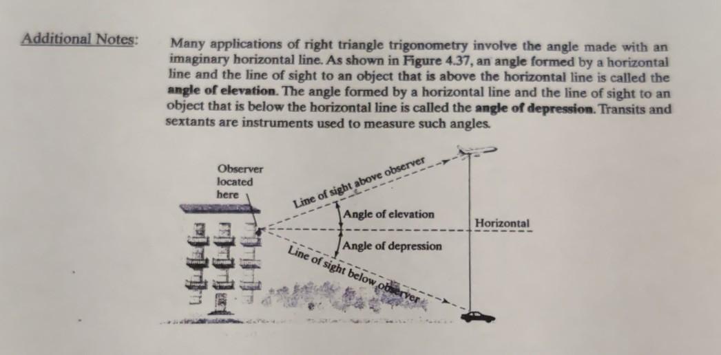 Solved Additional Notes: Many applications of right triangle | Chegg.com