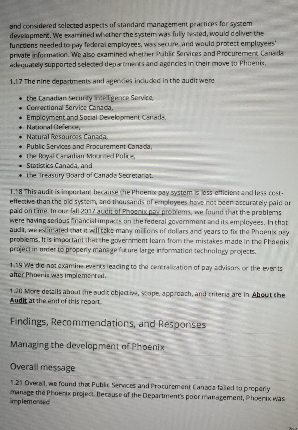 Solved Auditor General of Canada on the Phoenix Payroll | Chegg.com