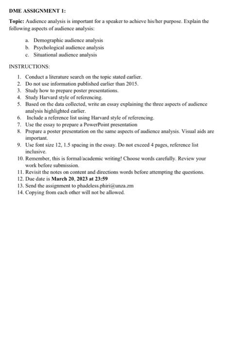 Solved DME ASSIGNMENT 1: Topic: Audience analysis is | Chegg.com Solved DME ASSIGNMENT 1: Topic: Audience analysis is | Chegg.com