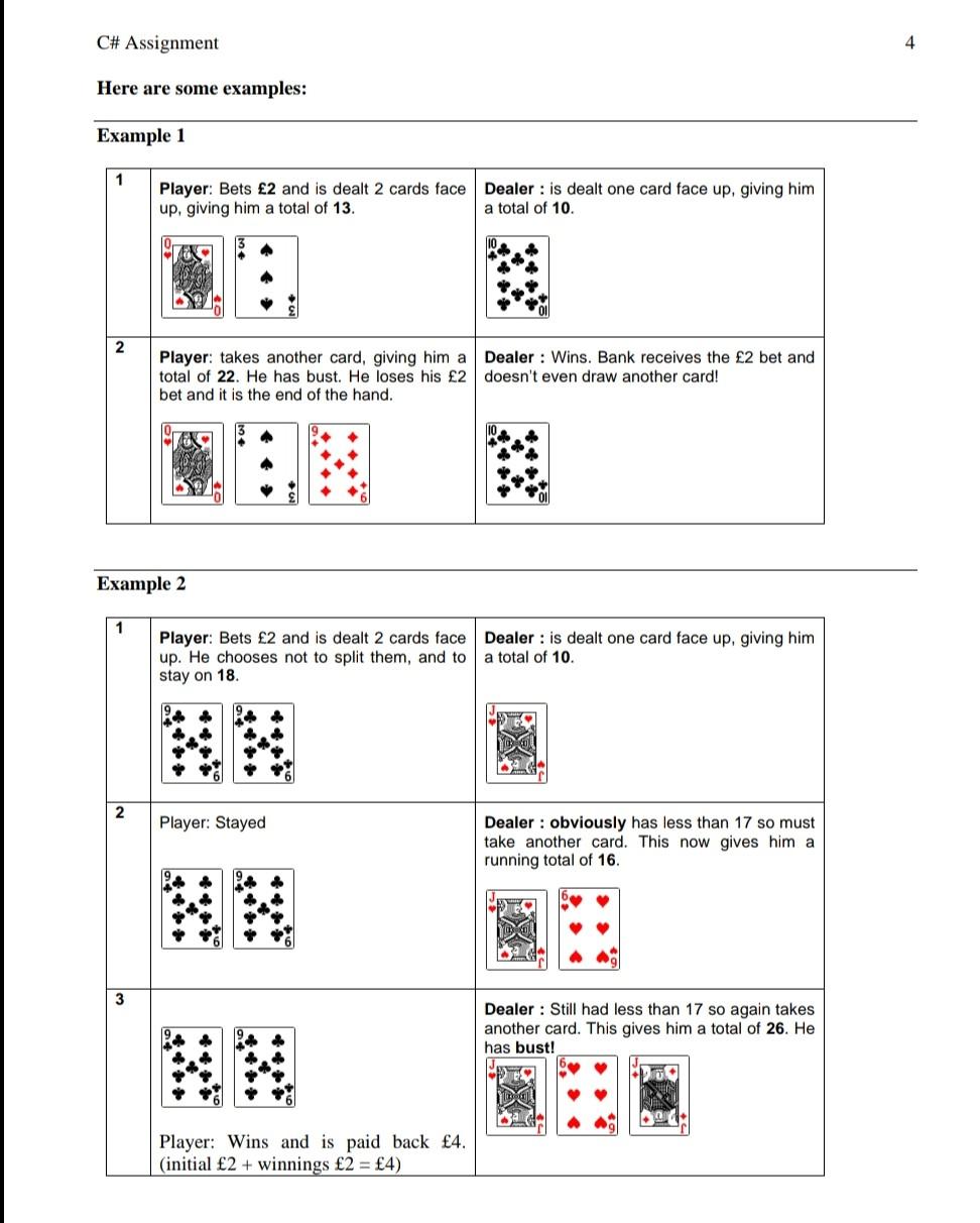 Solved In this assignment you will produce a Blackjack | Chegg.com