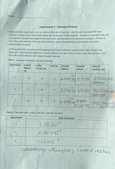 Solved Laborntory Instructor Experiment 6 Data Table 1 Onder | Chegg.com