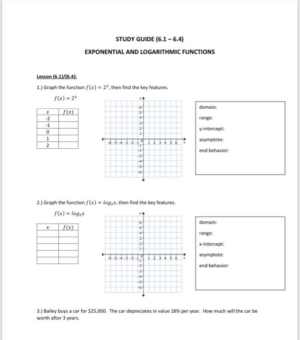 Solved STUDY GUIDE (6.1 - 6.4) EXPONENTIAL AND LOGARITHMIC | Chegg.com