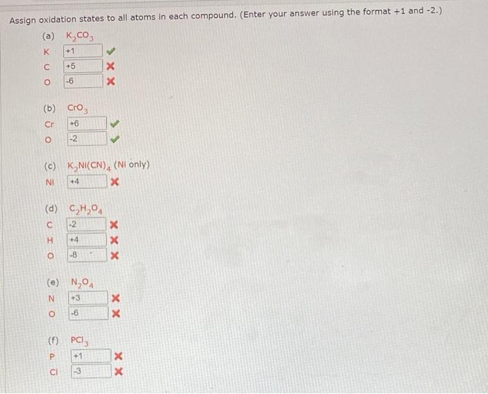 Solved Assign oxidation states to all atoms in each | Chegg.com