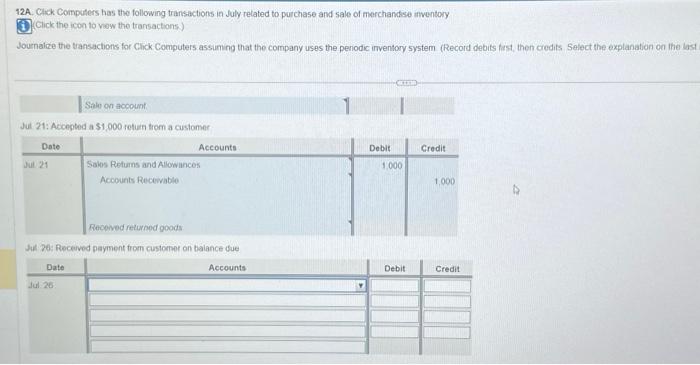 Solved 12A. Cick Computers tias the followng transactions in | Chegg.com