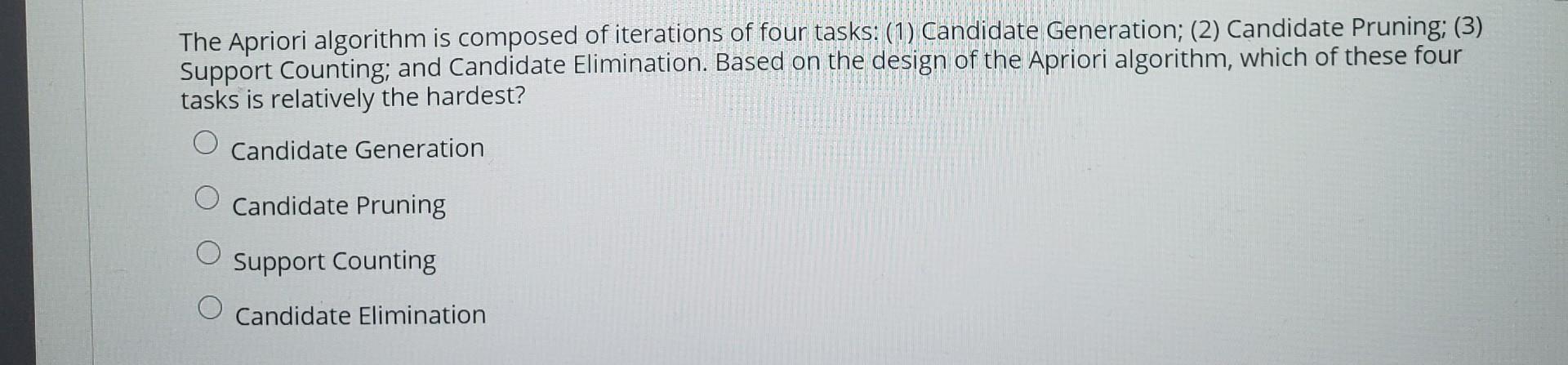 Solved The Apriori algorithm is composed of iterations of | Chegg.com