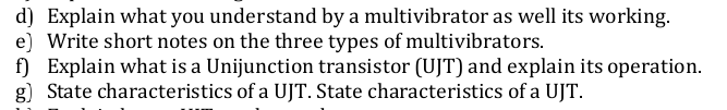 a) ﻿Explain what you understand by a multivibrator as | Chegg.com