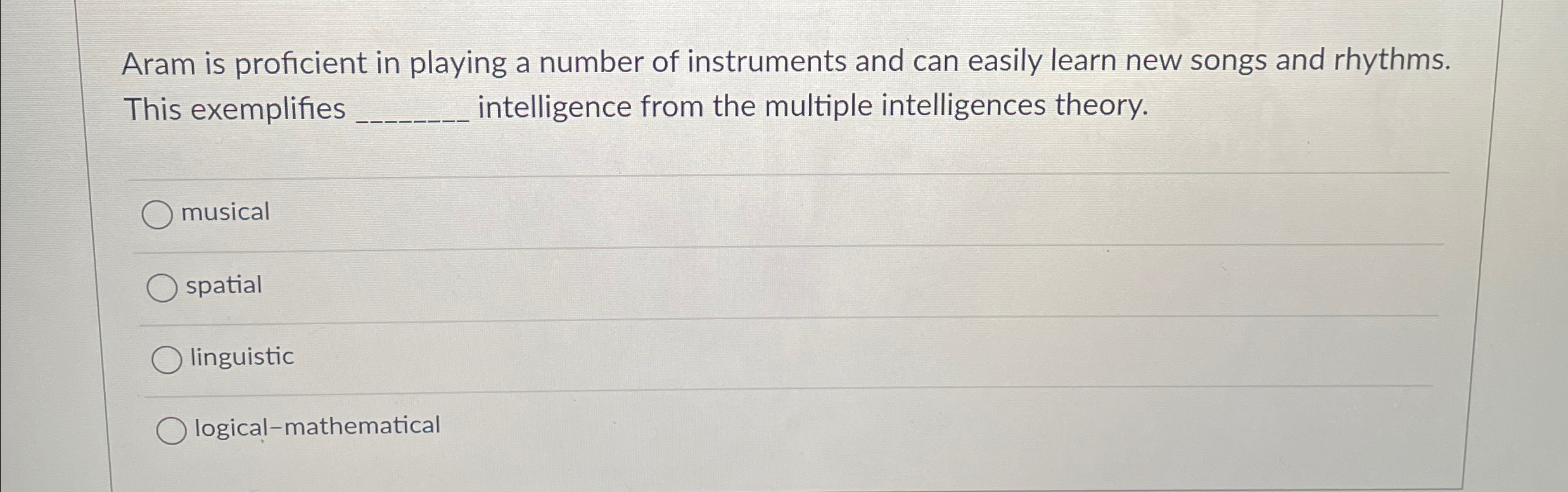 Solved Aram is proficient in playing a number of instruments | Chegg.com