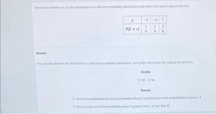 Solved Determine whether or not the distribution is a | Chegg.com