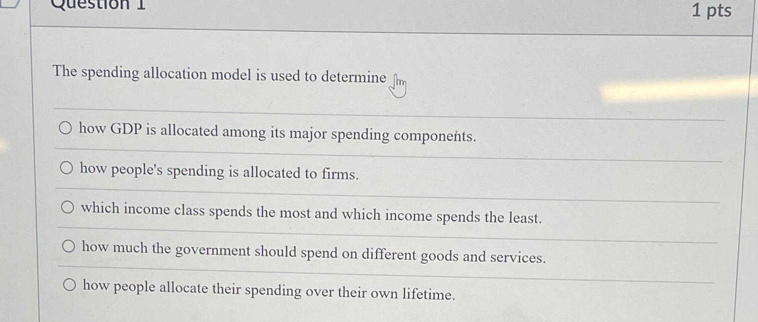 Solved 1 ﻿ptsThe spending allocation model is used to | Chegg.com