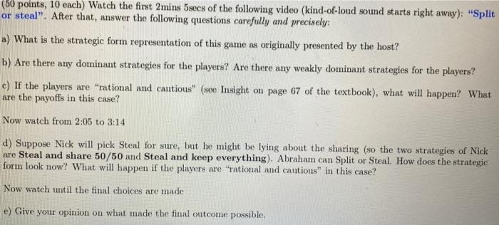 (50 points, 10 each) Watch the first 2 mins 5 secs of | Chegg.com