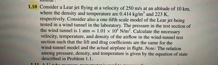 Solved 1.10 Consider a Lear jet flying at a velocity of 250 | Chegg.com