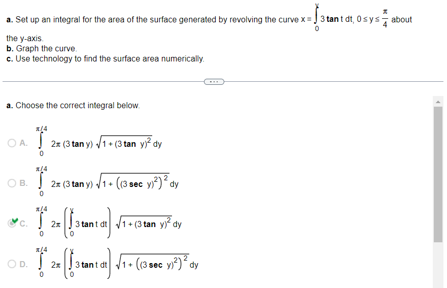 Solved a. ﻿Set up an integral for the area of the surface | Chegg.com
