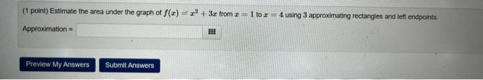 Solved (1 point) Estimate the area under the graph of | Chegg.com