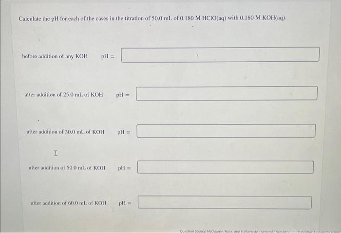 Solved Calculate the pH for each of the cases in the | Chegg.com