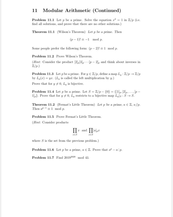 Solved 11 Modular Arithmetic (Continued) Problem 11.1 Let p | Chegg.com
