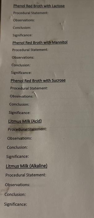 Solved Phenol Red Broth with Lactose Procedural Statement: | Chegg.com