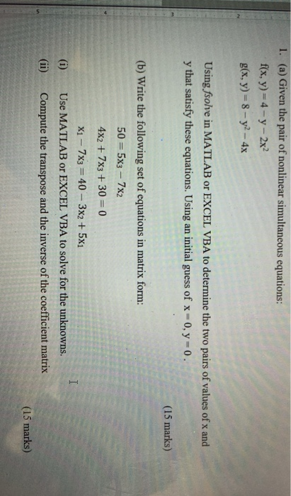 Solved 1. (a) Given the pair of nonlinear simultaneous | Chegg.com