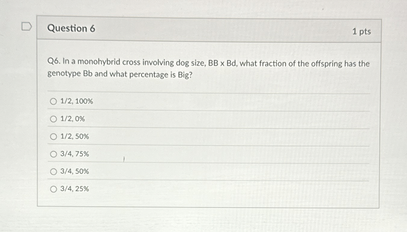 Solved Question 61 ﻿ptsQ6. ﻿In a monohybrid cross involving | Chegg.com