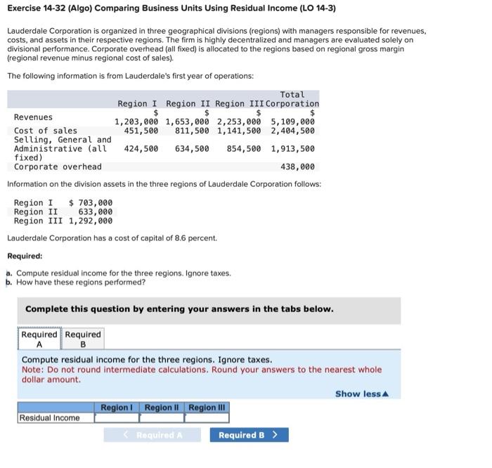 Exercise 14-32 (Algo) Comparing Business Units Using | Chegg.com