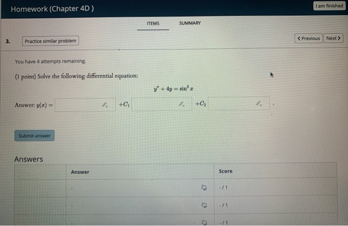 Solved I am finished Homework (Chapter 4D) ITEMS SUMMARY | Chegg.com