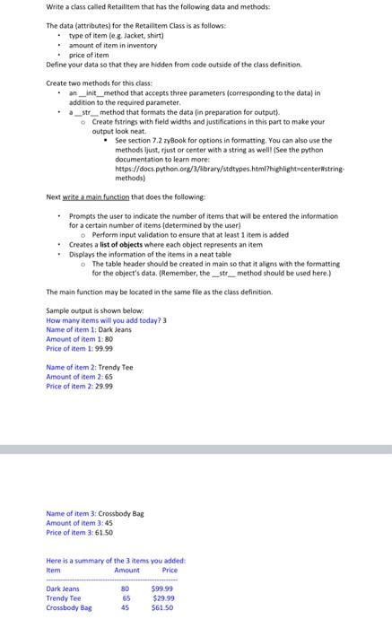 Solved Write a class called Retailitem that has the | Chegg.com