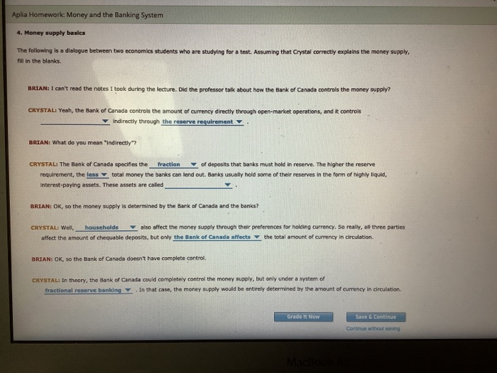 Solved Aplia Homework: Money and the Banking System 4. Money | Chegg.com
