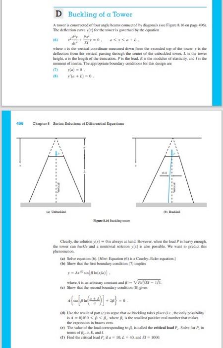 Solved D Buckling of a Tower A tower is constructed of foar | Chegg.com