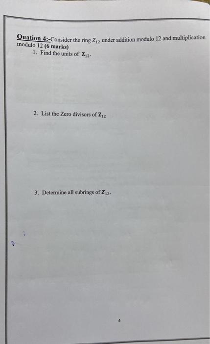 Solved Quation 4:-Consider the ring Z12 under addition | Chegg.com
