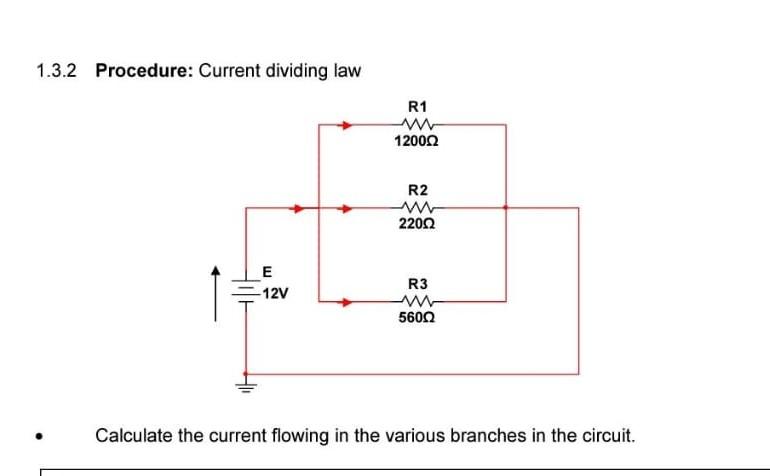 Solved 1.3.2 Procedure: Current dividing law Calculate the | Chegg.com