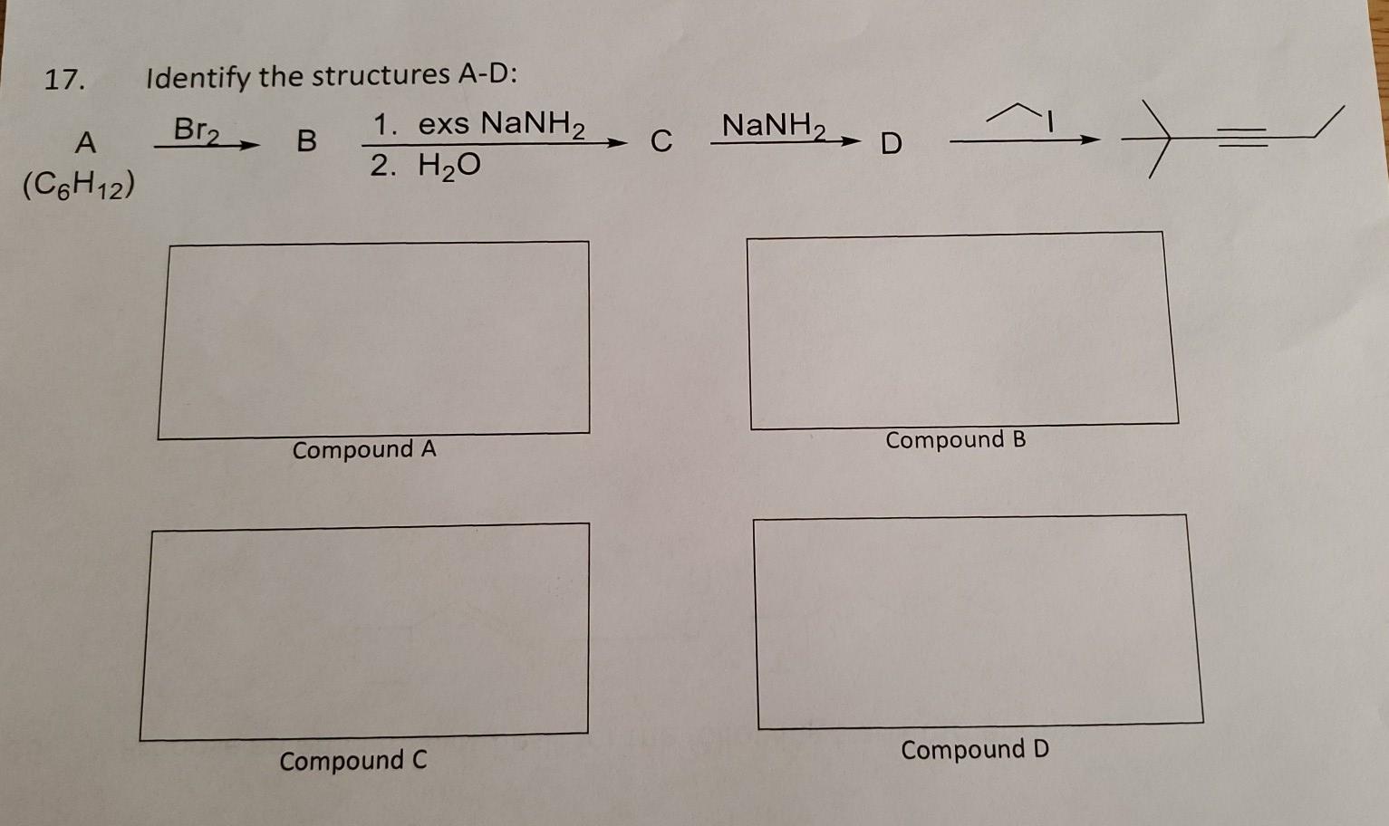 Solved 17. Identify the structures A-D: 1. exs NaNH2 A 2. | Chegg.com