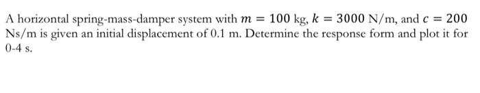 Solved A horizontal spring-mass-damper system with m = 100 | Chegg.com