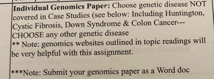 Solved Individual Genomics Paper: Choose genetic disease NOT | Chegg.com