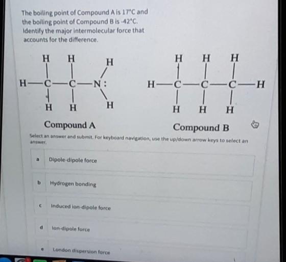 Solved The boiling point of Compound Ais 17C and the boiling | Chegg.com