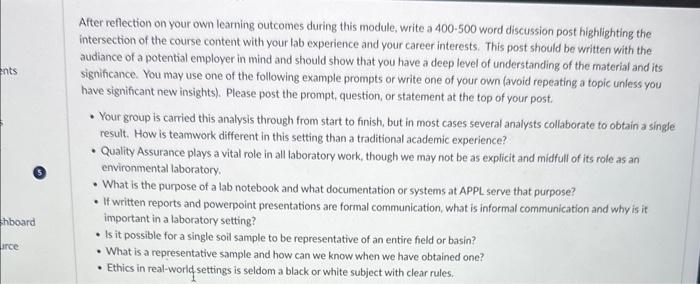 After reflection on your own learning outcomes during | Chegg.com