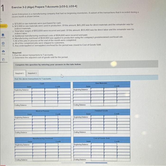 Solved Exercise 3-2 (Algo) Prepare T-Accounts [LO3-2, LO3-4] | Chegg.com