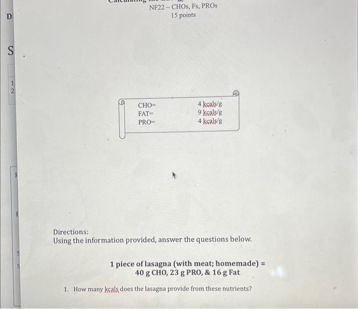 Solved Directions: Using the information provided, calculate | Chegg.com