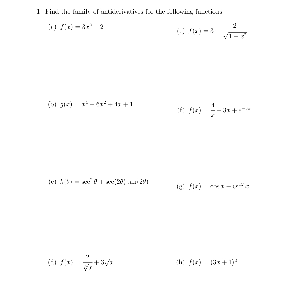 Solved Find the family of antiderivatives for the following | Chegg.com