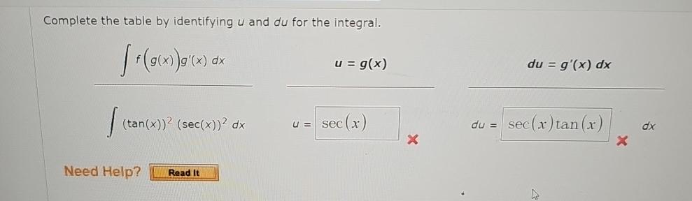 Solved Complete the table by identifying u ﻿and du ﻿for the | Chegg.com