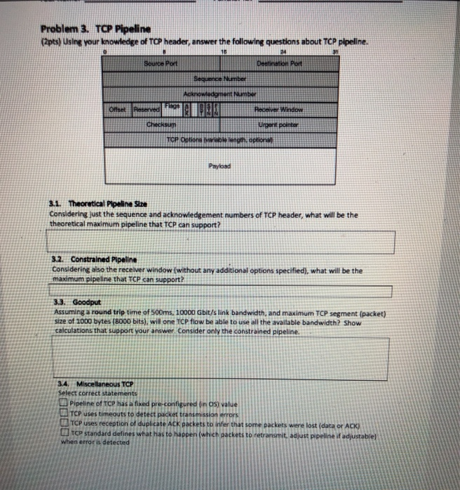 Problem 3. TCP Pipeline (2pts) Using your knowledge | Chegg.com