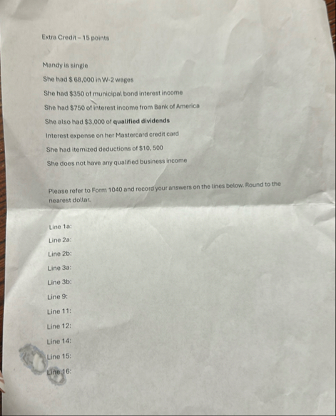 Solved Extra Credit =15 ﻿pointsMandy is singleShe had | Chegg.com