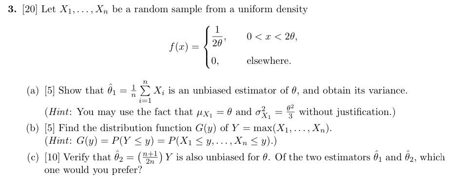Solved [20] ﻿Let x1,dots,xn ﻿be a random sample from a | Chegg.com