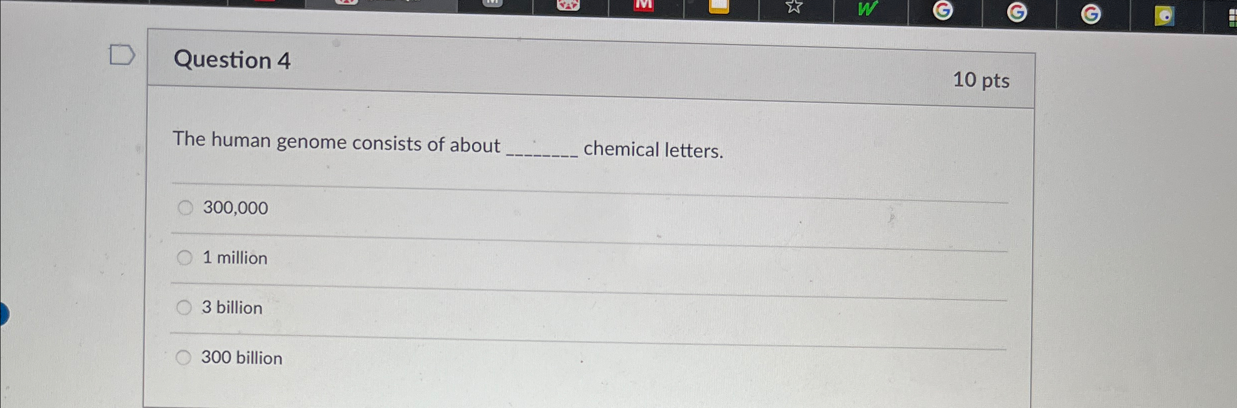 Solved Question 410 ﻿ptsThe human genome consists of about | Chegg.com