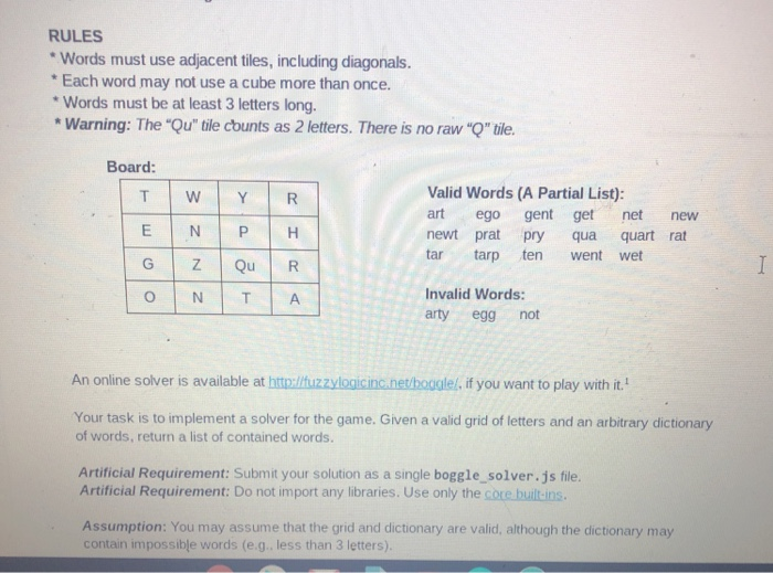 Rules Words must use adjacent tiles, including | Chegg.com