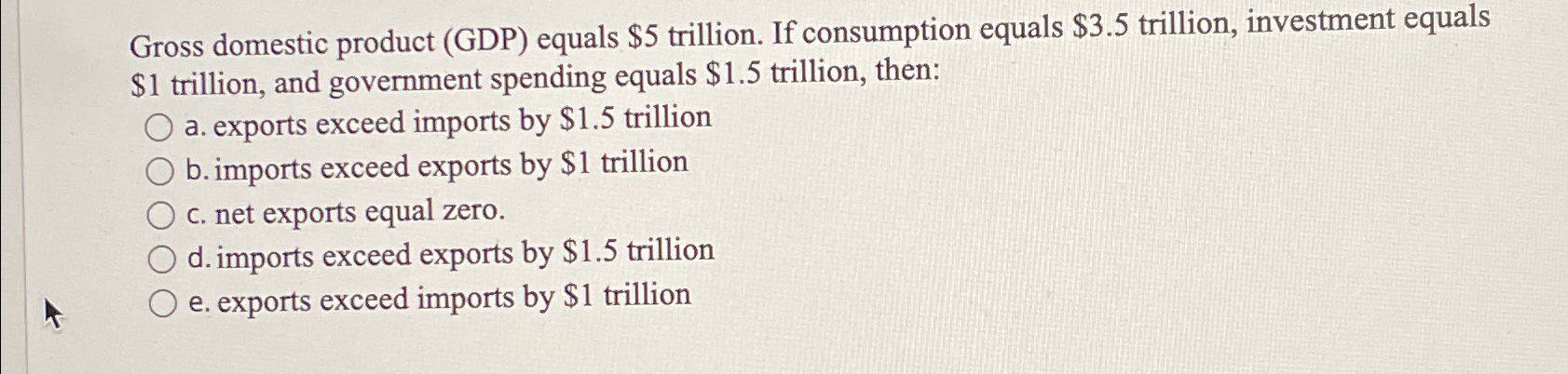 Solved Gross domestic product (GDP) ﻿equals $5 ﻿trillion. If | Chegg.com