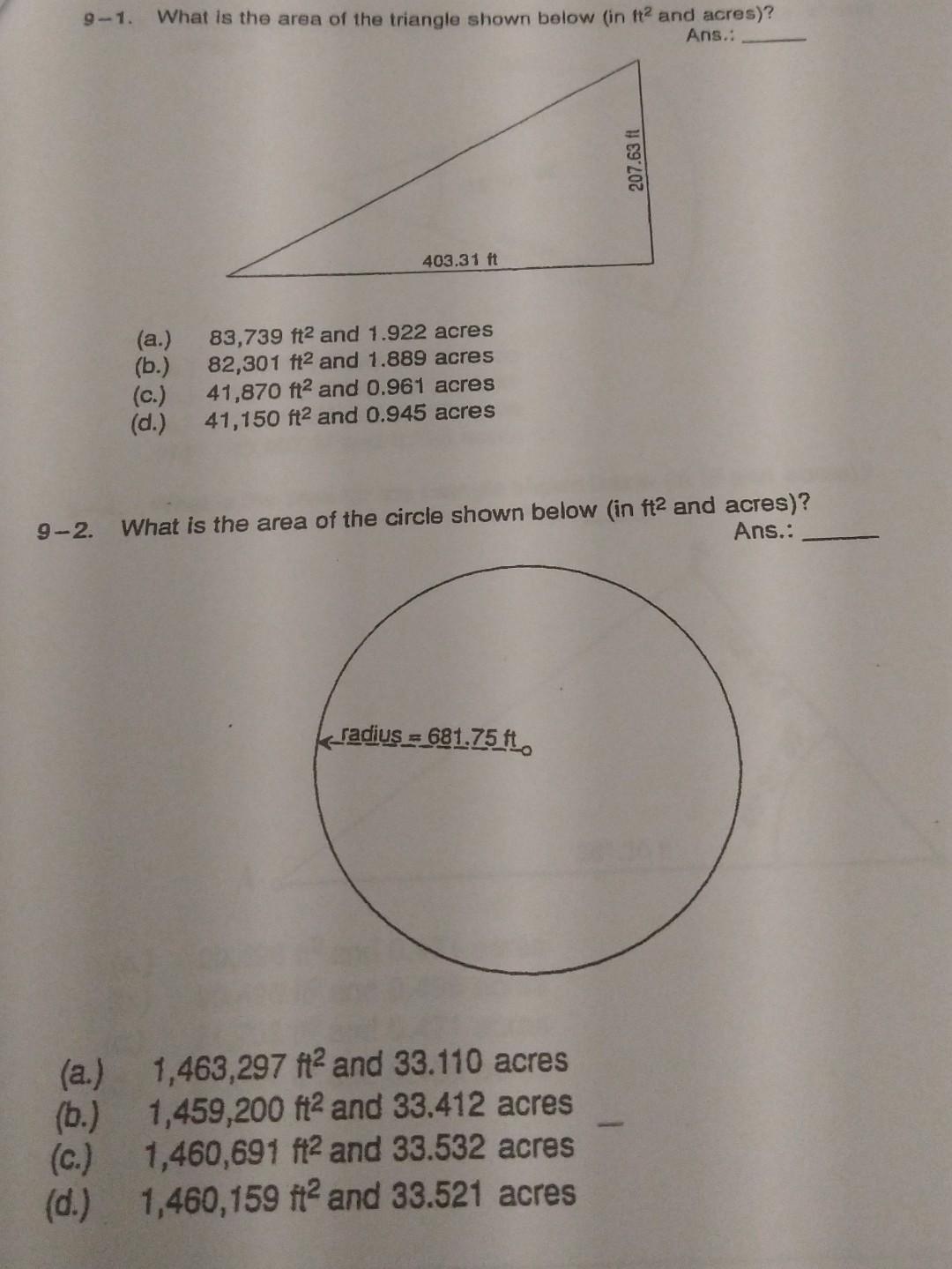Solved 9-1. What is the area of the triangle shown below (in | Chegg.com