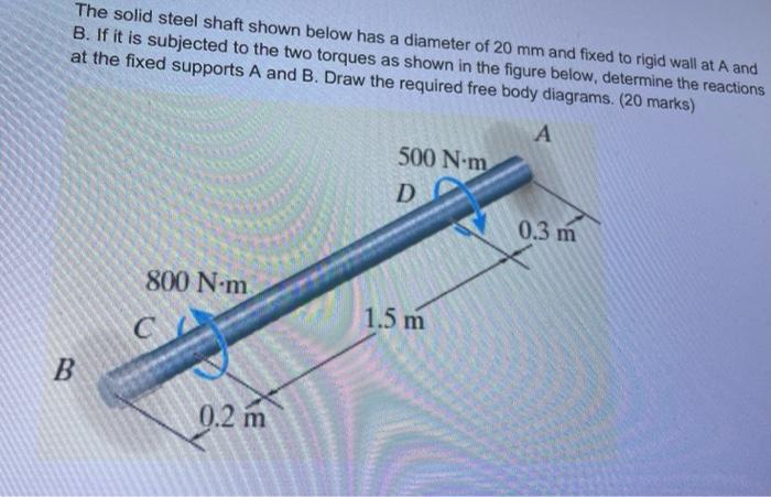 Solved The solid steel shaft shown below has a diameter of | Chegg.com