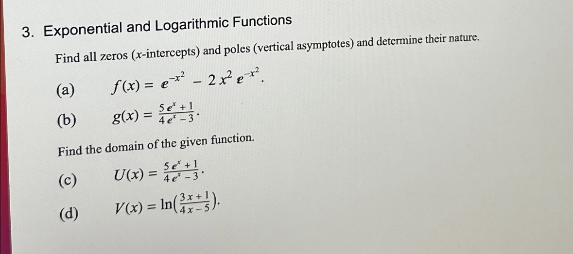 Solved Exponential and Logarithmic FunctionsFind all zeros | Chegg.com