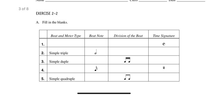 Solved 3 of 8 EXERCISE 2-2 A. Fill in the blanks. Beat and | Chegg.com